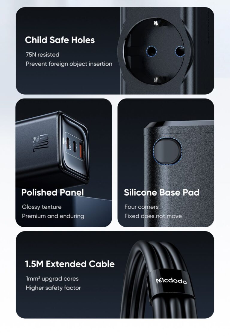 خرید آداپتور شارژ و چند راهی محافظ برق 70 وات مک دودو مدل MCDODO GaN CH ...